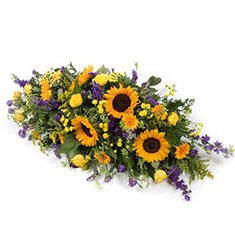Purple & Gold Casket Spray - Funeral Flowers Inverness